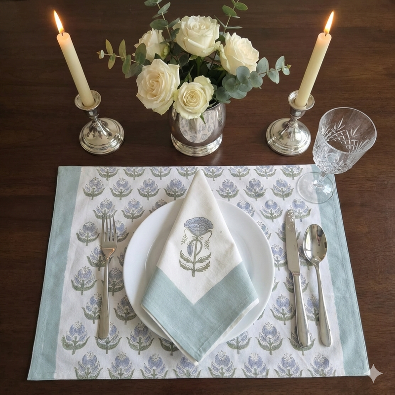 The Table Edit - Hand Blocked Table Mats and Napkins Set – Elite Furnishing